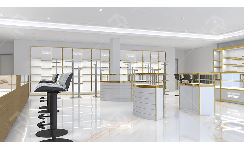 Modern Real Gold Shop Design White Style Custom Round Jewelry Showcase ...