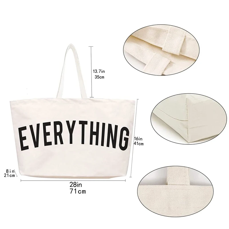 Custom Printed Everything Oversized 12oz Cotton Beach Grocery Boat Bag ...