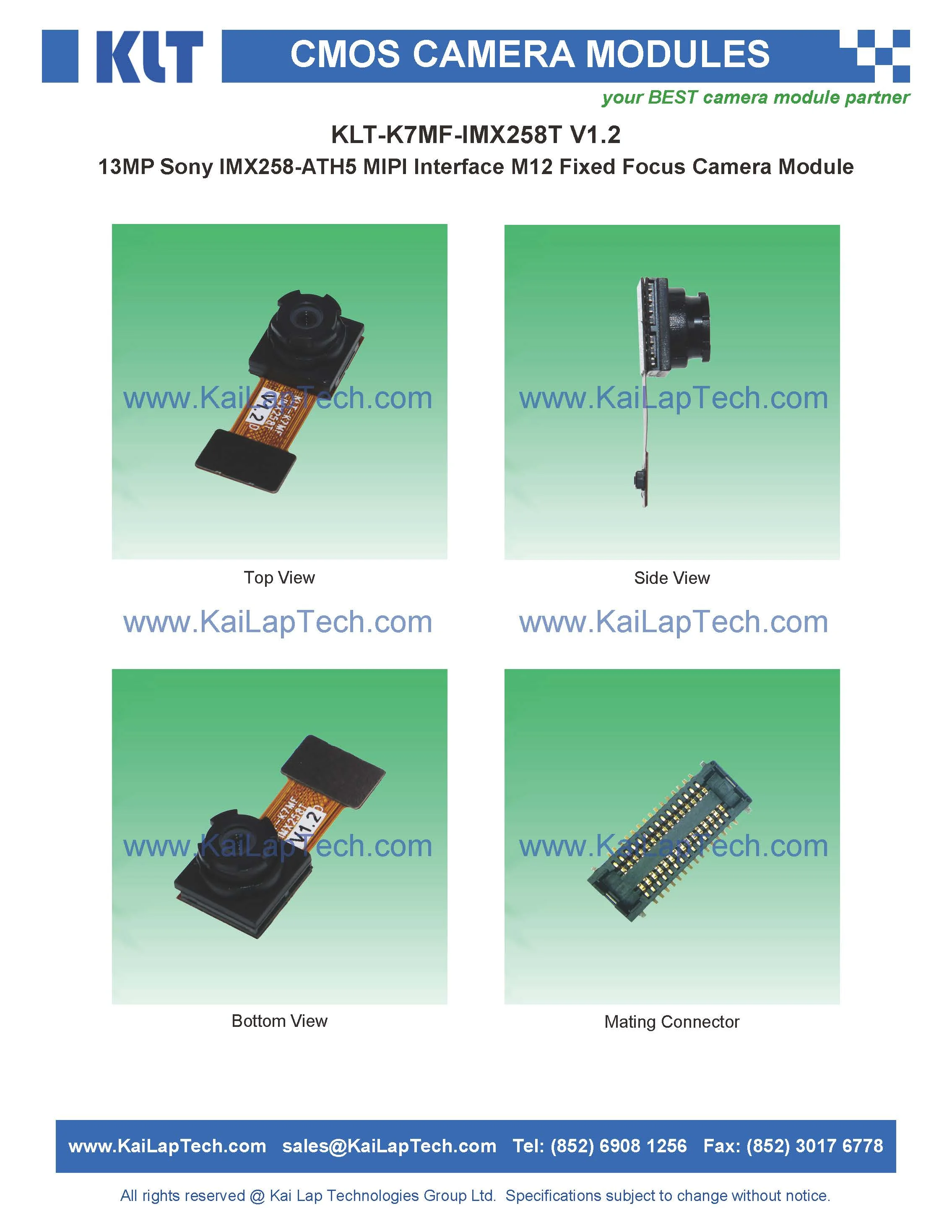 13mp Imx258-ath5 Mipi Interface M12 Fixed Focus Camera Module Klt-k7mf ...