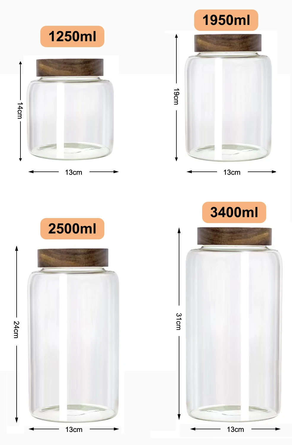 Thread Type Borosilicate Glass Storage Jars With Airtight Acacia Wooden ...