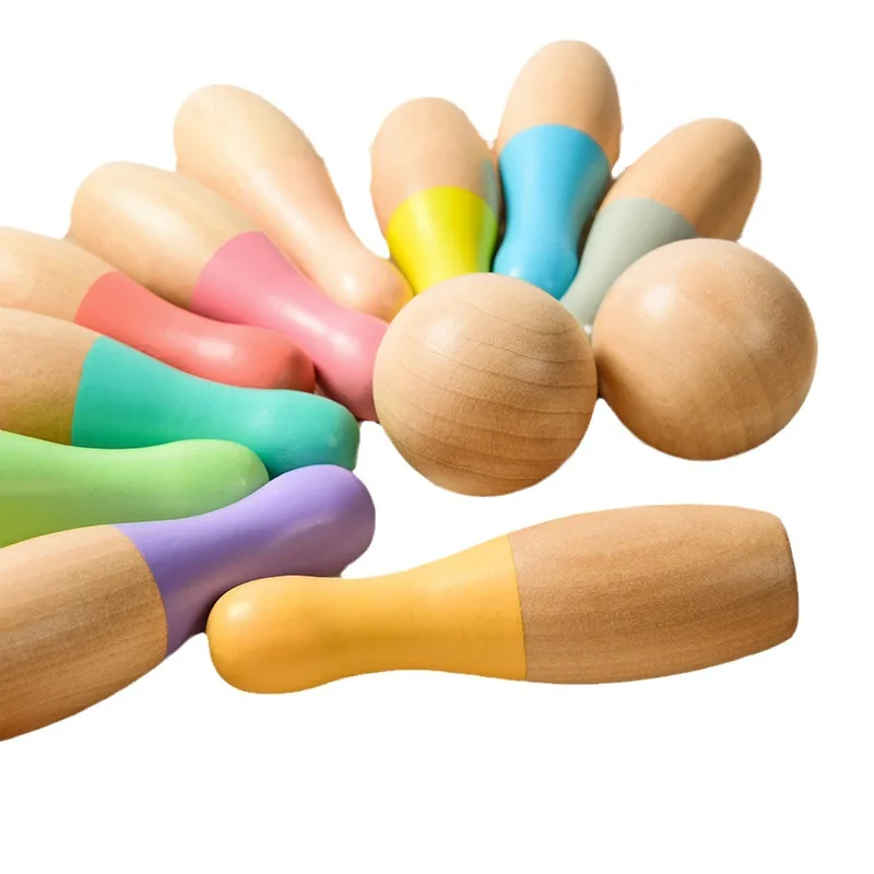 Traditional Bowling Toys Wooden Bowling Pins Balls Wooden Bowling Pins ...