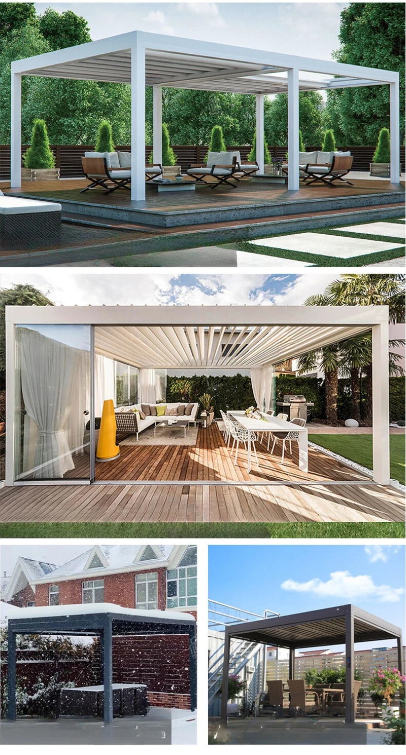 Outdoor Sun Protection Windproof Electric Control Pergola Metal Roof ...