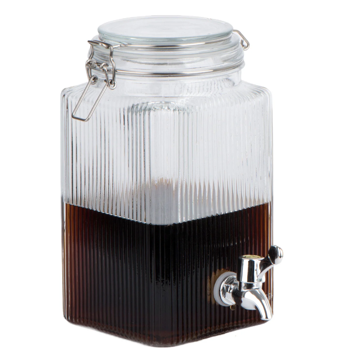Contemporary 3L Square Glass Beverage Dispenser with Clip Lid and Tap ...