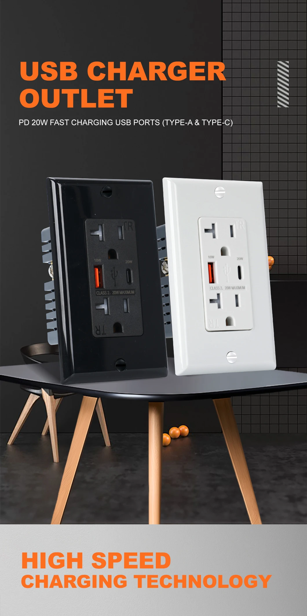 Duplex Receptacle 20A 125V Electrical Socket With Quick Charge USB ...