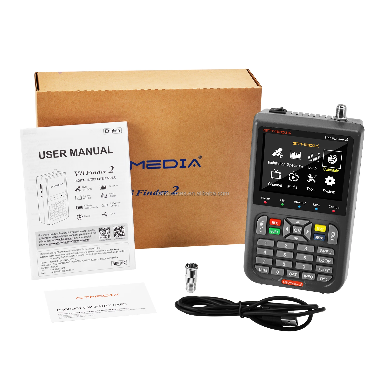 Gtmedia V8 Finder 2 Digital Satellite Finder Dvb S2x Spectrum 3.5 Inch ...