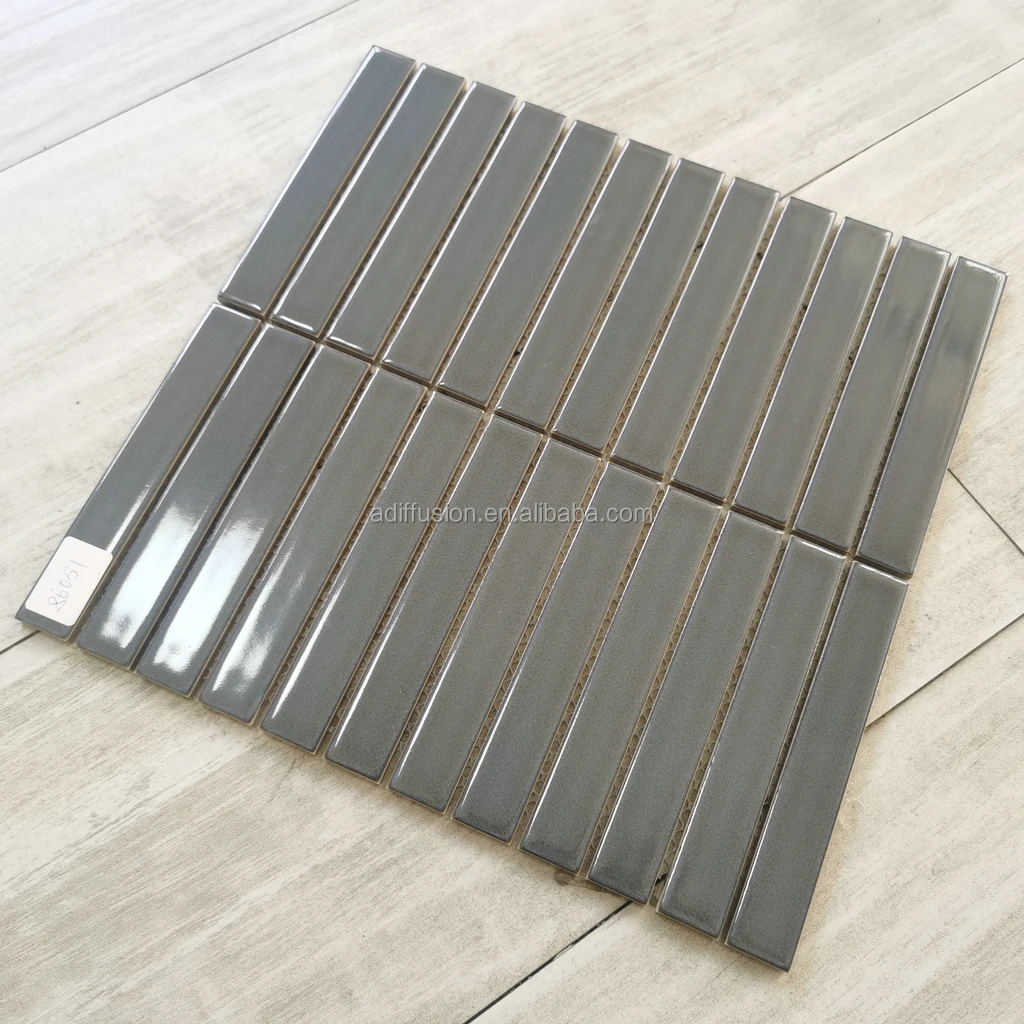 22*145mm Grey Color Strip Glazed Glossy Crystal Ceramic Mosaic Tile for ...