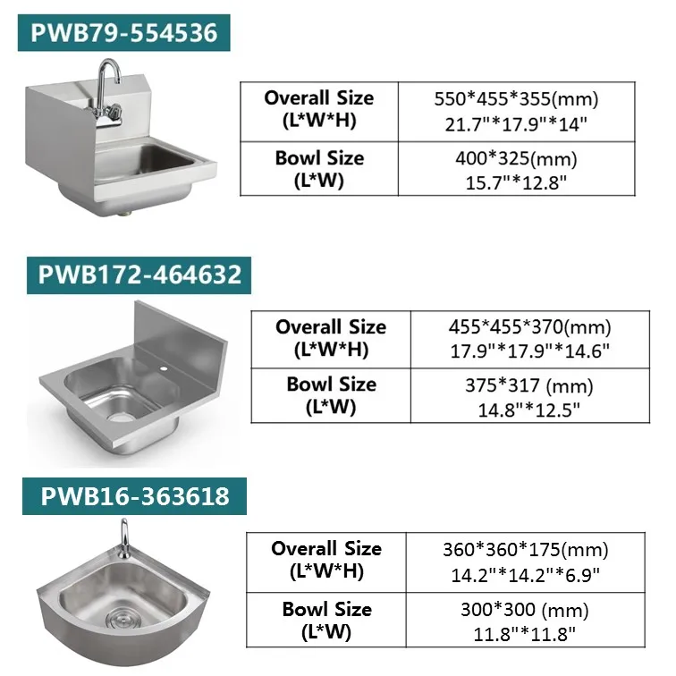 Customized Commercial Kitchen Hand Sink Basin 304 Stainless Steel