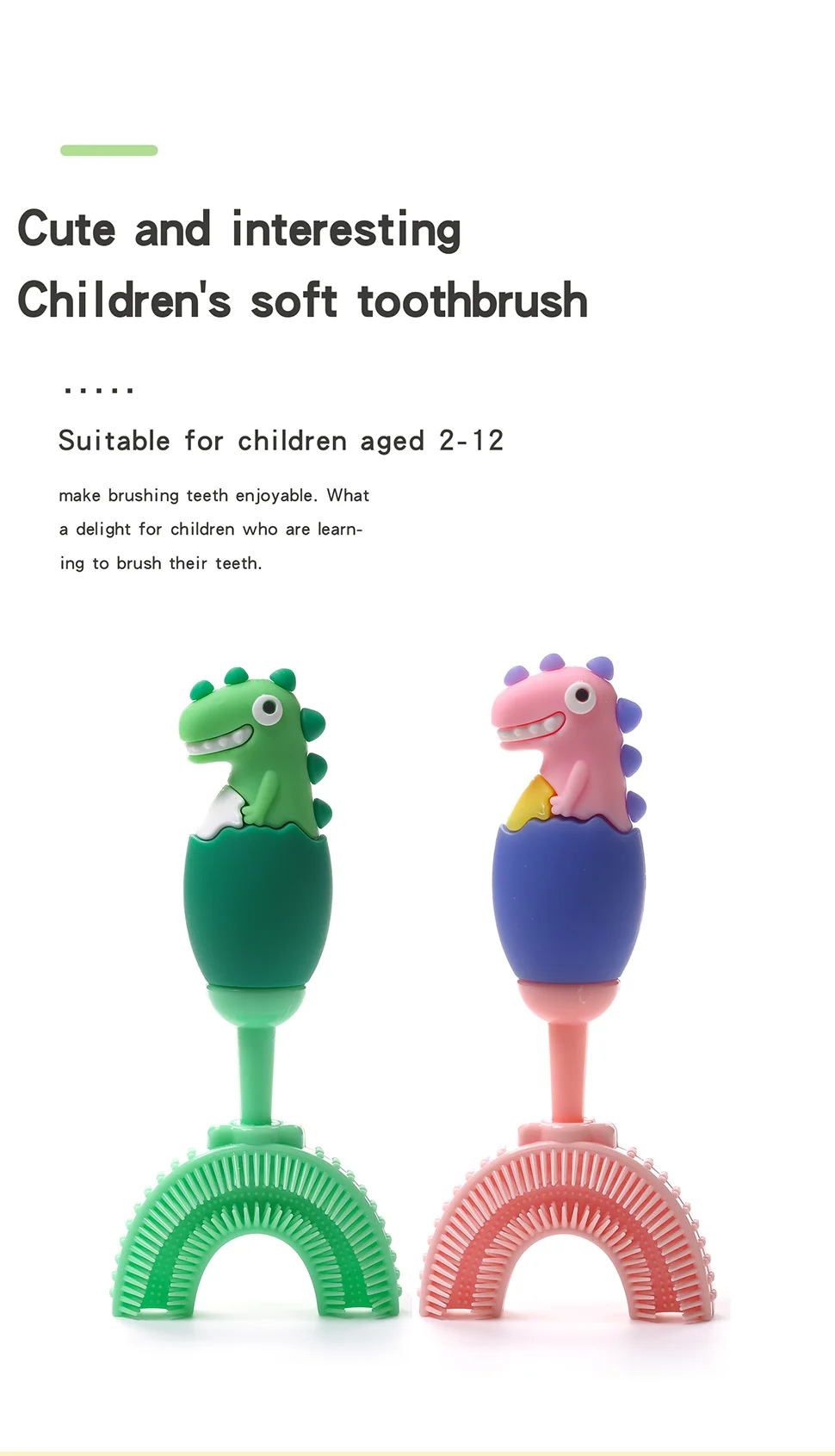 Children Cartoon Toothbrush Dinosaur U-shaped Toothbrush 3-8 Years Old ...