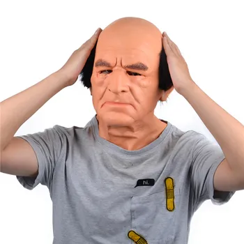 Scary Realistic Suitable Adults Full Face Balding Black Hair Mask Bald ...