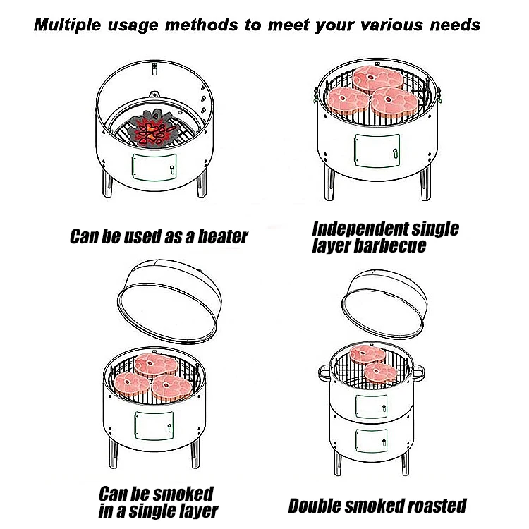 Outdoor Round Stainless Steel Black Rust Free 3 Layers Smokeless 3 in 1 ...