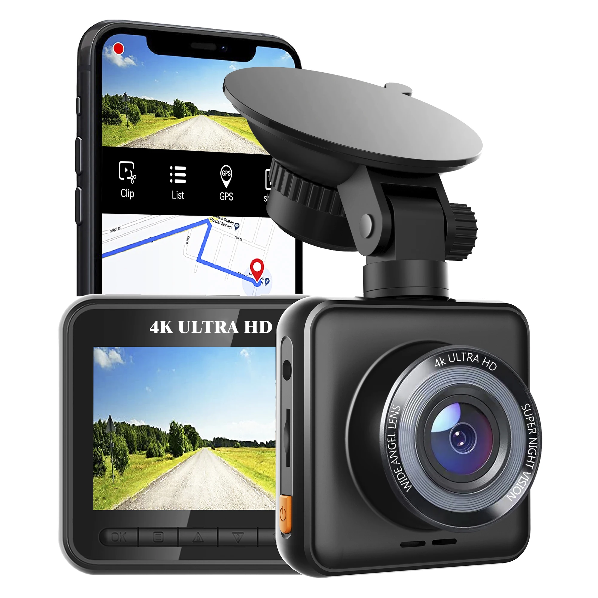 2 Inch Uhd 4k Dash Camera Car Black Box Gps Wifi Car Front Camera Dash ...