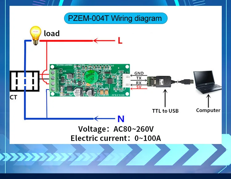 Single-phase PZEM-004T Energy Metering Module 4.0 AC 250V