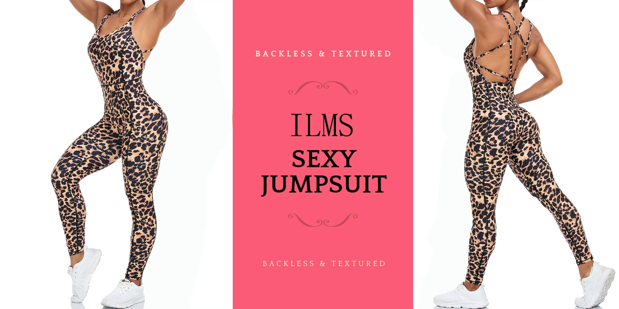 Women Backless Leopard Jumpsuit Workout Catsuit Bodysuit Sleeveless Gym ...