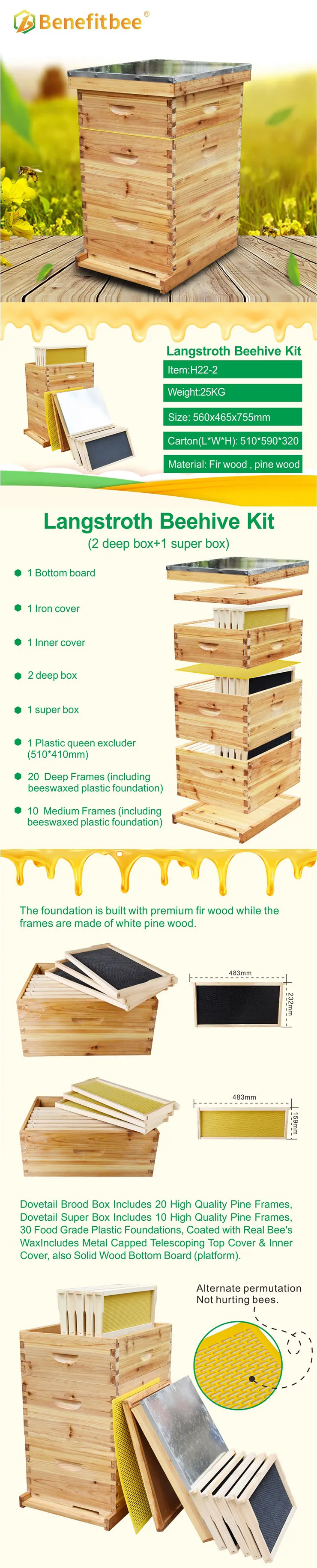 Benefitbee Bee Hives Kit - Langstroth Beekeeping Equipment