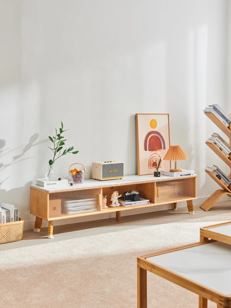 Modern Bamboo TV Cabinet and Rock Panel TV Bench Wooden Office TV Stand ...