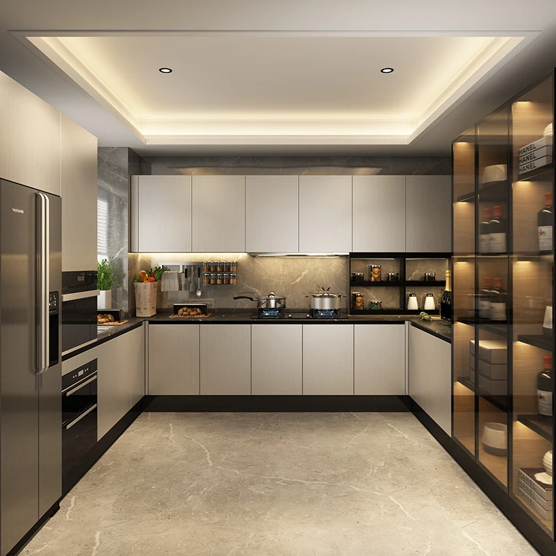 Love Zone Modern Open Plan High Gloss Beige Wall Kitchen Cabinets with ...