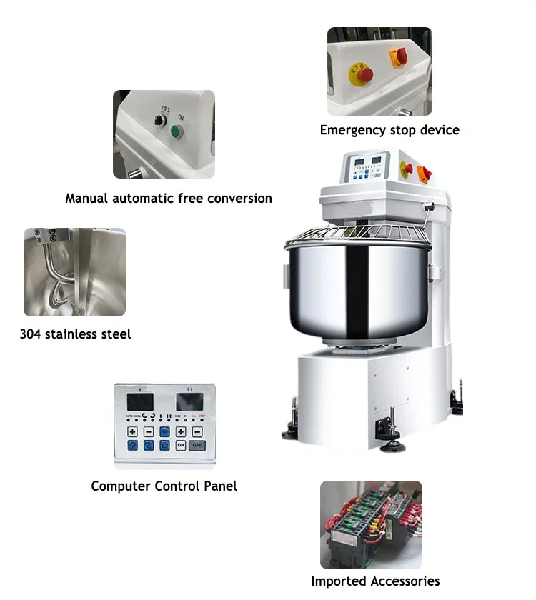 Commercial 50kg 75kg Spiral Horizontal Dough Mixer Industrial Flour ...