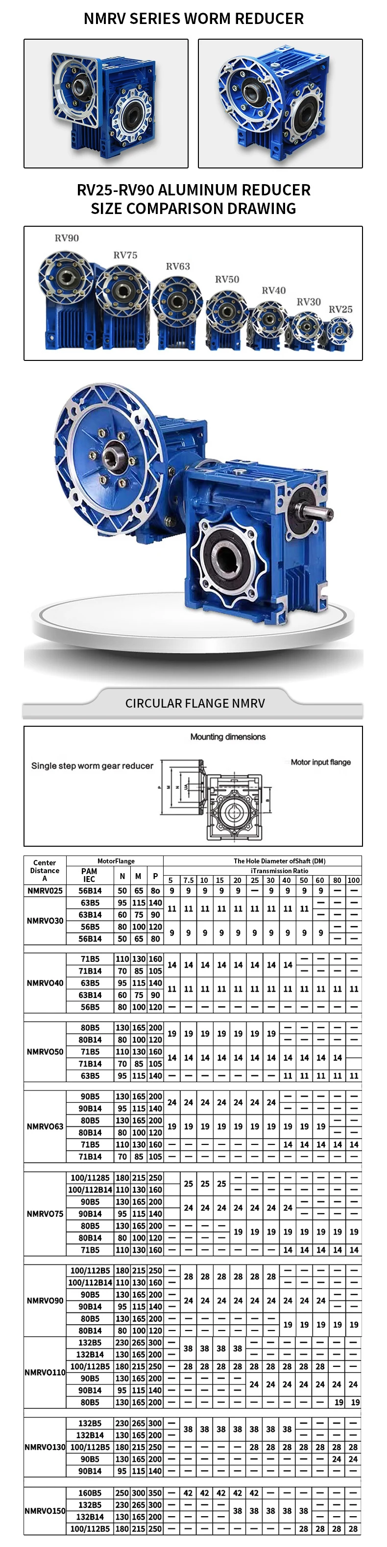 Square Flange Worm Gearbox Reducer NMRV 30-150 for Servo Motors