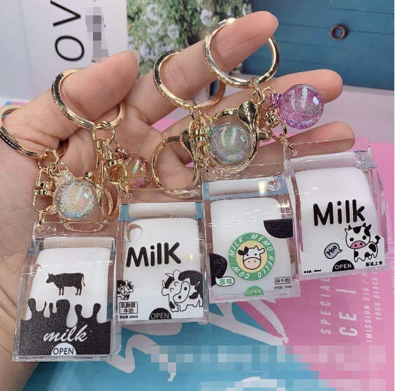 Hot Sale Mini Milk Box Keychain Into Oil Quicksand Floating Bottle Milk ...