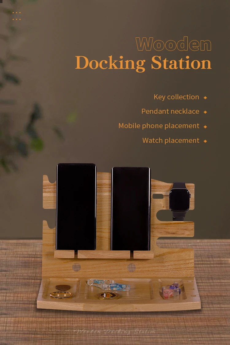 Multi-Functional Wood Phone Docking Station Organizer Standing Type ...
