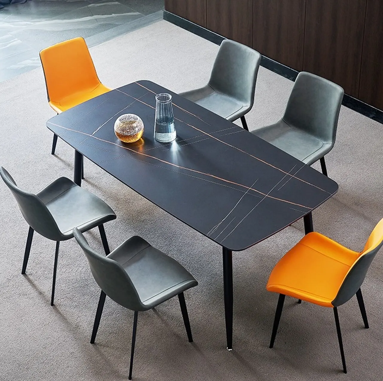 Italian Marble Dining Table Set - Nordic Rectangular Top