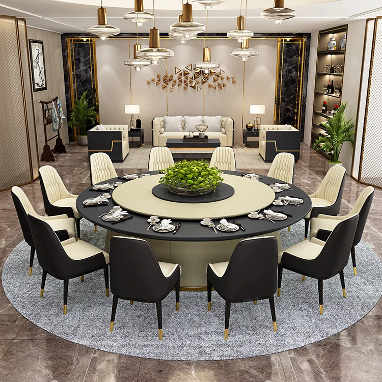 Electric Dining Table Round Automatically Rotating Wood Dining Table ...