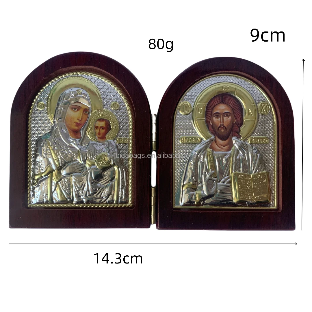 Jesus Wood Icon Double Virgin Mary Statues Religious Gift
