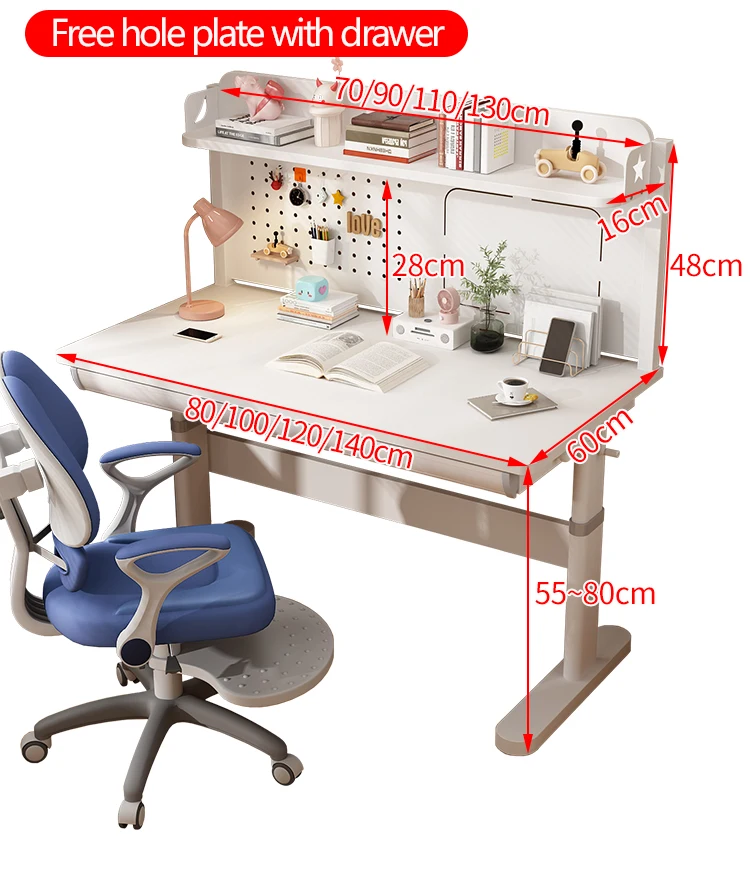 Ergonomic Writing Desk With Perforated Board Bookshelf And Drawer Style ...