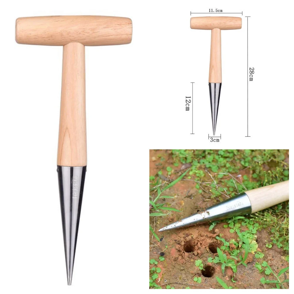 Metal Garden Hole Punch Tool with Wood Handle Hand Sow Dibbler for ...