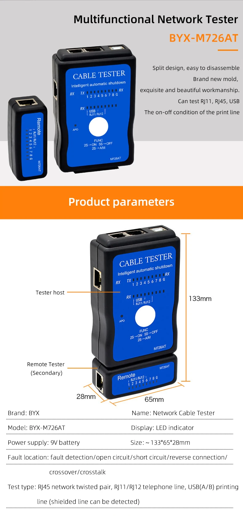 RJ45 RJ11 USB Telephone Line Tester M726AT – Reliable Network Cable ...