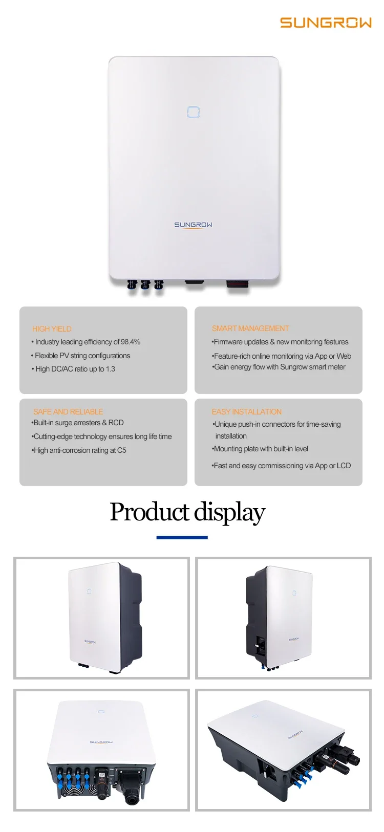 Sungrow Inverter 3 Three Phase on Grid Tie 8kW 10kW 12kW 13kW 15kW 20kW Sungrow Sh10rt MPPT ...