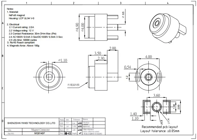 RTLECS MG0140 - Miniature Pogo Pin Magnetic Charge Cable