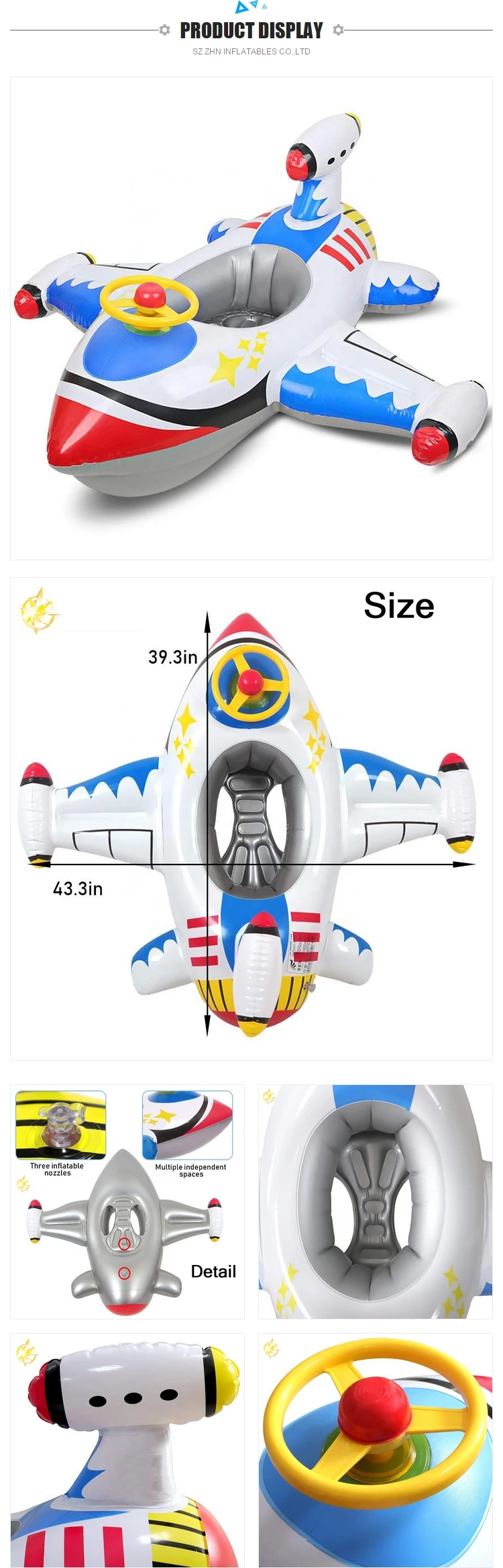Inflatable Airplane Pool Float Toys for Baby Kids Summer