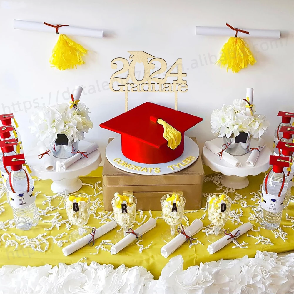 Tailai Handcrafted Laser-Cut Plywood Graduation Cake Topper