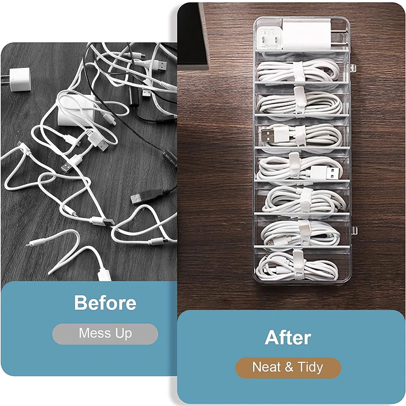7 Compartment Clear Plastic Cable Organizer Wire Management Data USB ...