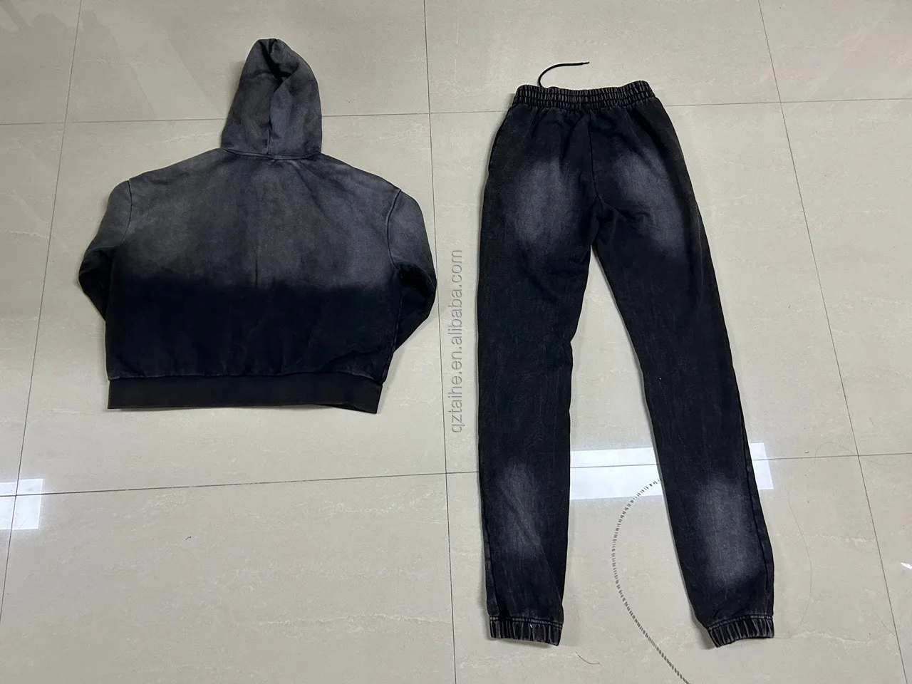 Custom Logo Acid Washed Hoodie & Flared Sweats - Distressed