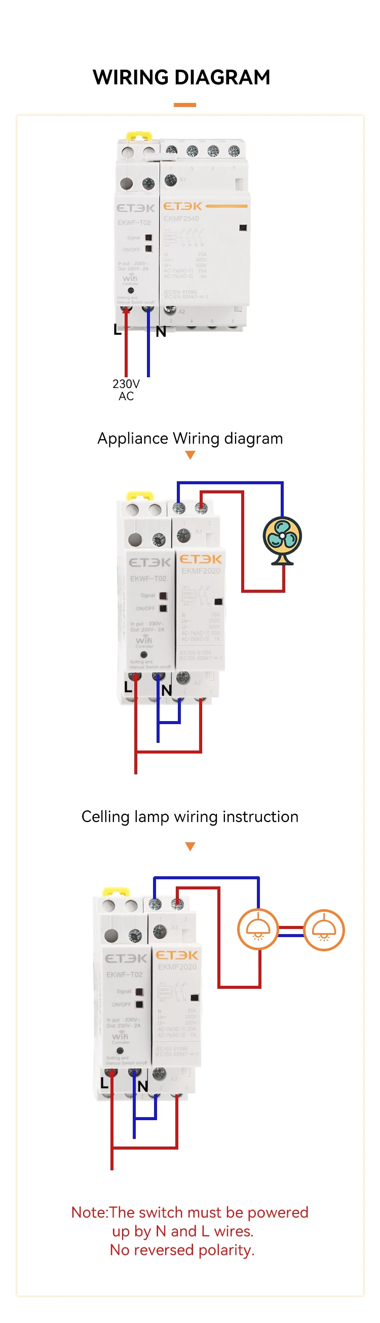 Smart Modular Contactor AC 220v by ETEK - Control via TUYA APP