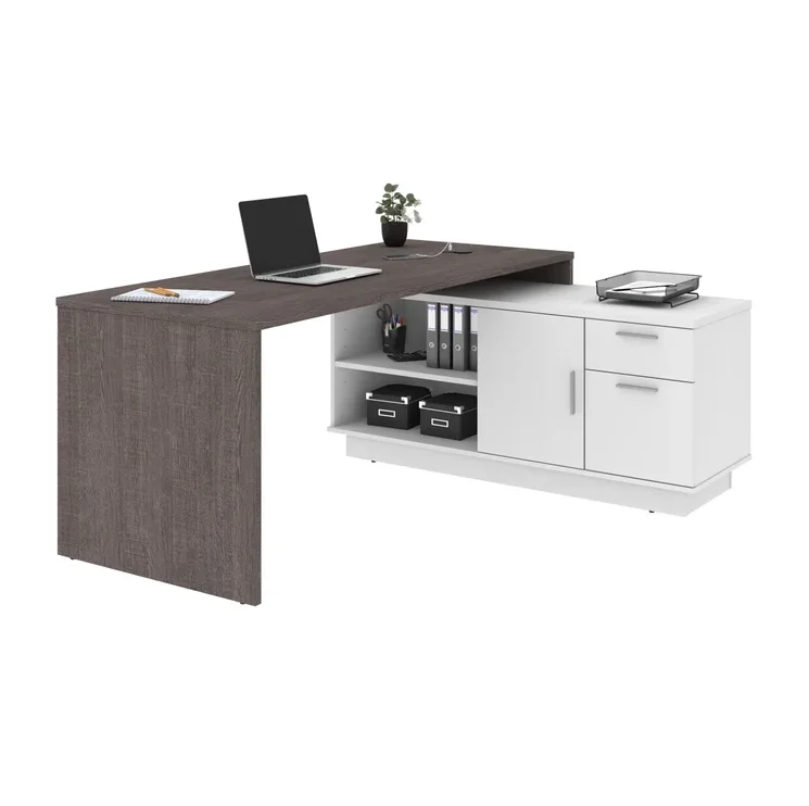 Reversible L-shape Executive Computer Desk With Built In Outlets Multi ...