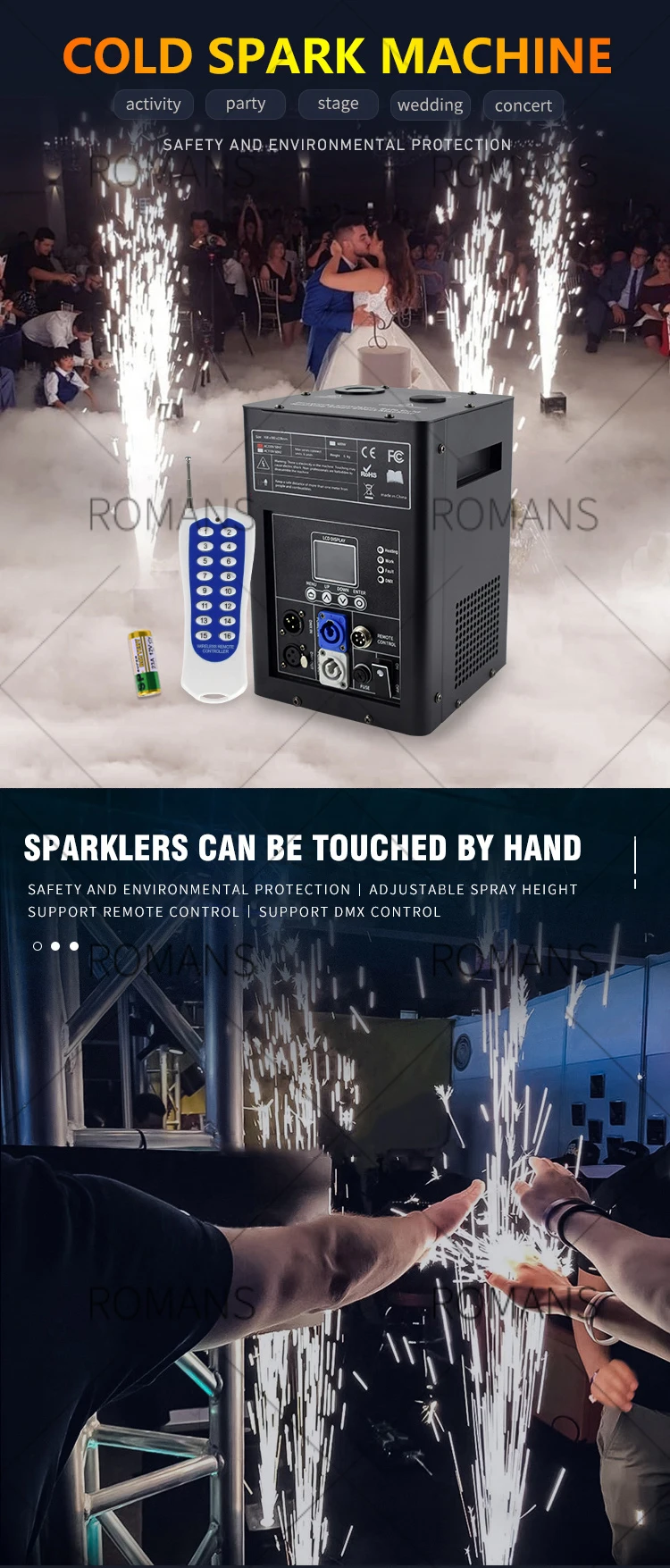 Cold Spark Fountain Firework Machine 600W Indoor or Outdoor Stage ...