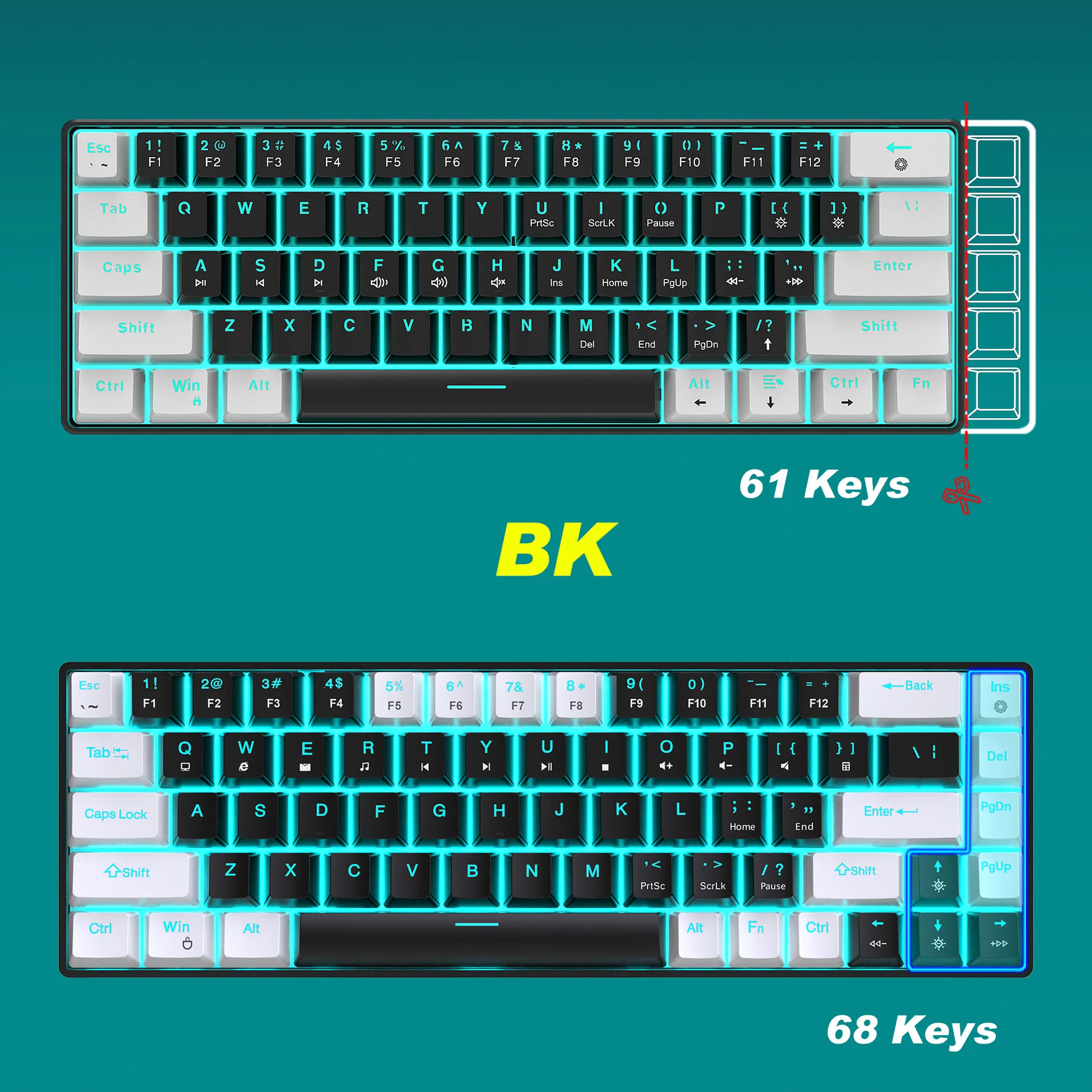 Compact V800 Mechanical Gaming Keyboard - 68 Keys LED Backlit, USB ...
