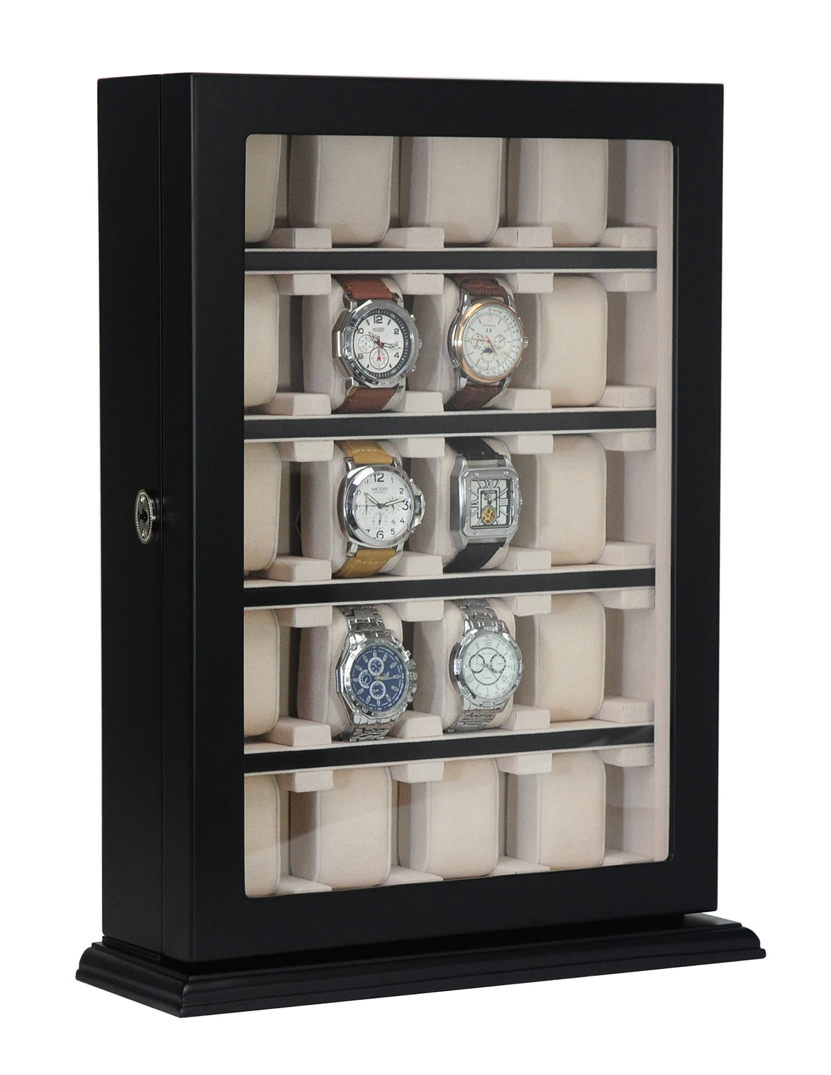 Watch Box Cabinet Display Vertical Wall Mounted Wooden 20 Slots Watches ...