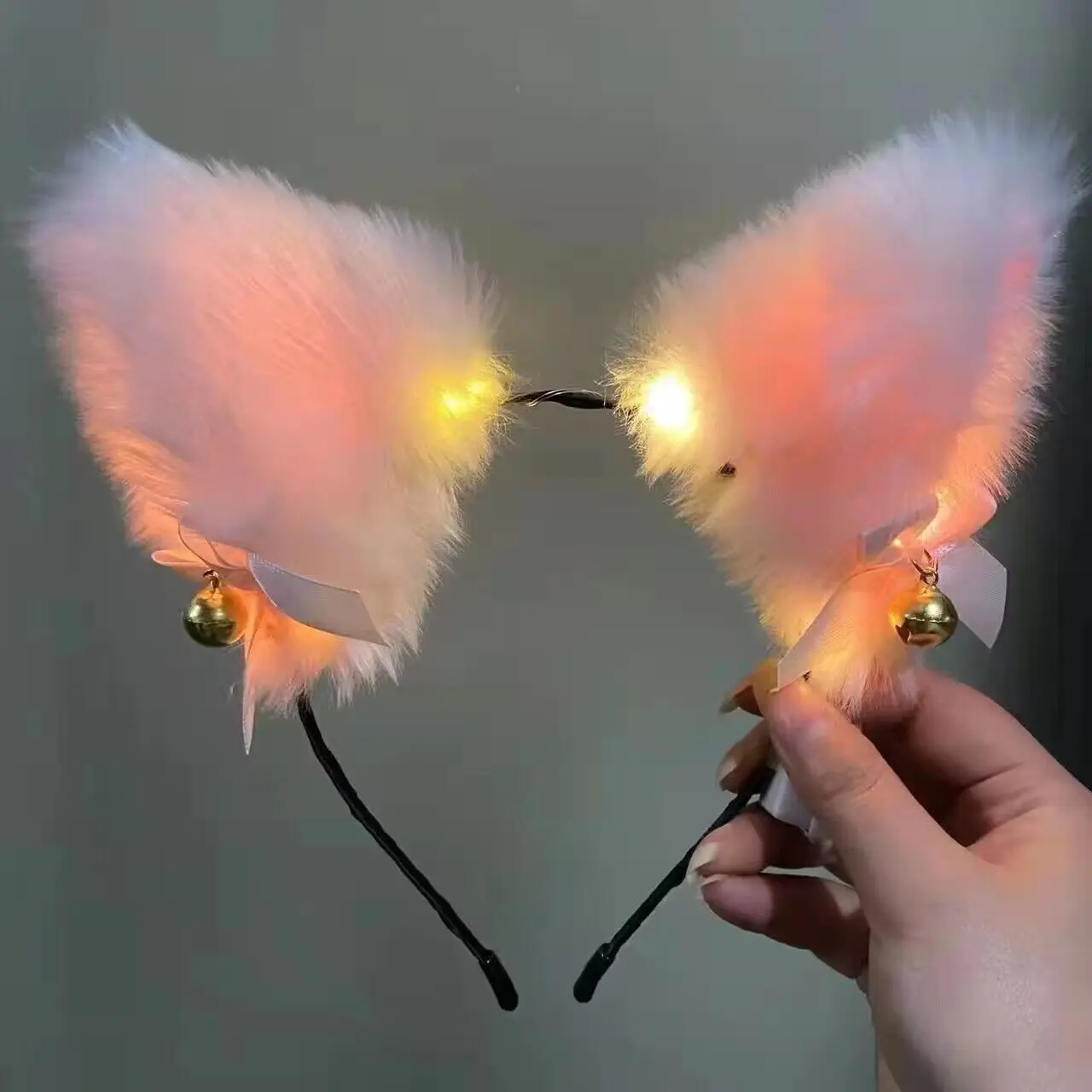 New Style Fox Cat Ears Bow Bell Headband Light Up Led Headdress For ...