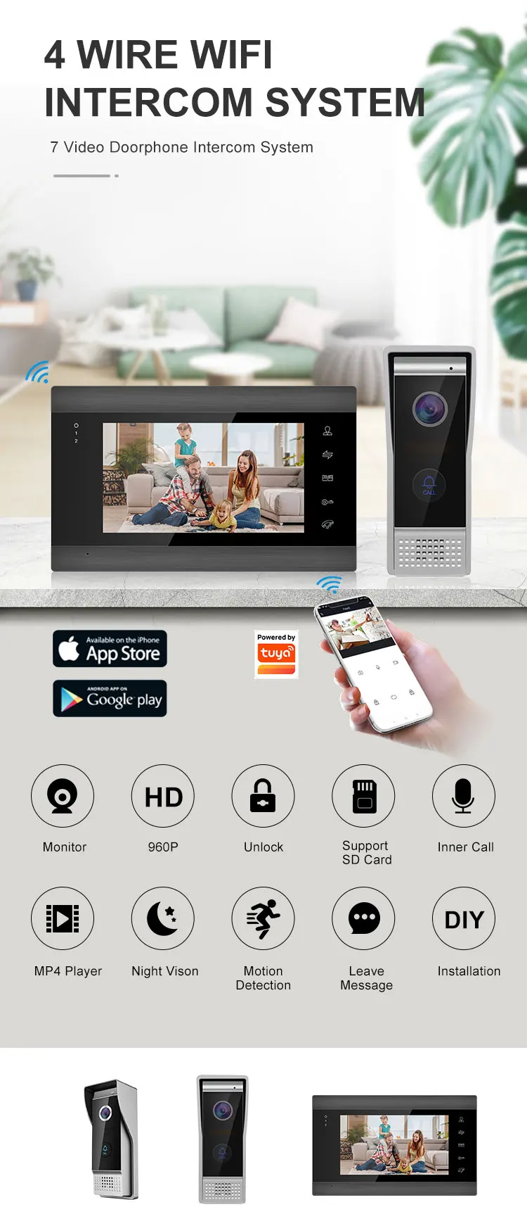 7inch Color 4 Wire Video Doorbell For Villa & Apartment Video Doorphone ...