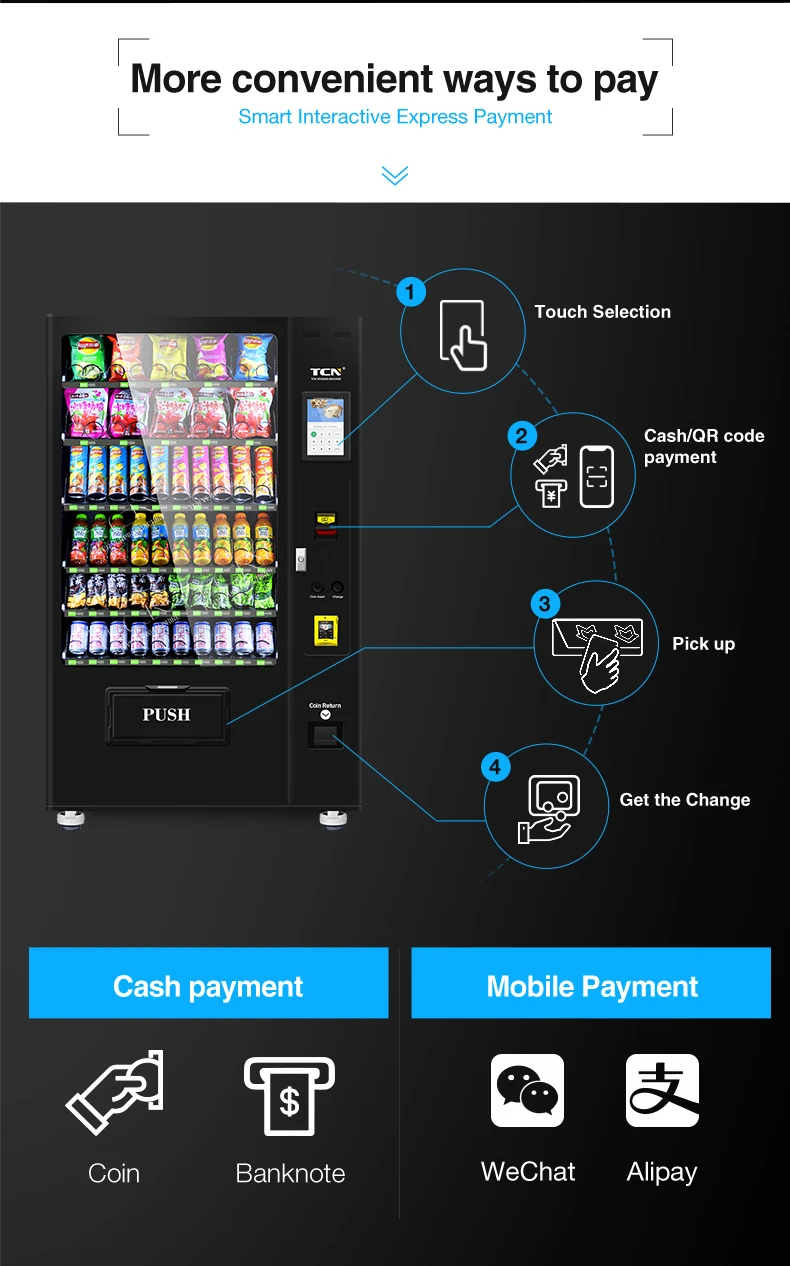 Tcn Self Touch Screen Drink Snack Vending Machine Usa Banknote Vending ...