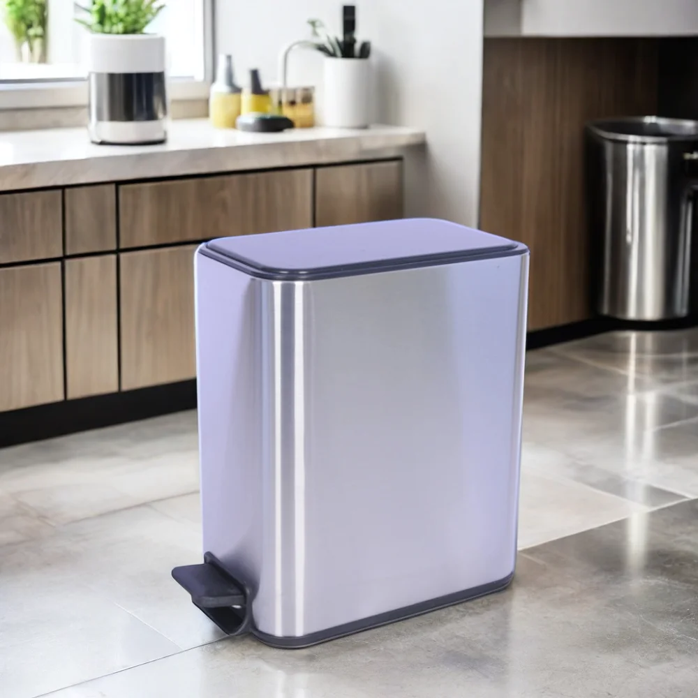 Rectangle Shape Trash Bins Stainless Steel Pedal Dust Bin 5l Foot Pedal ...