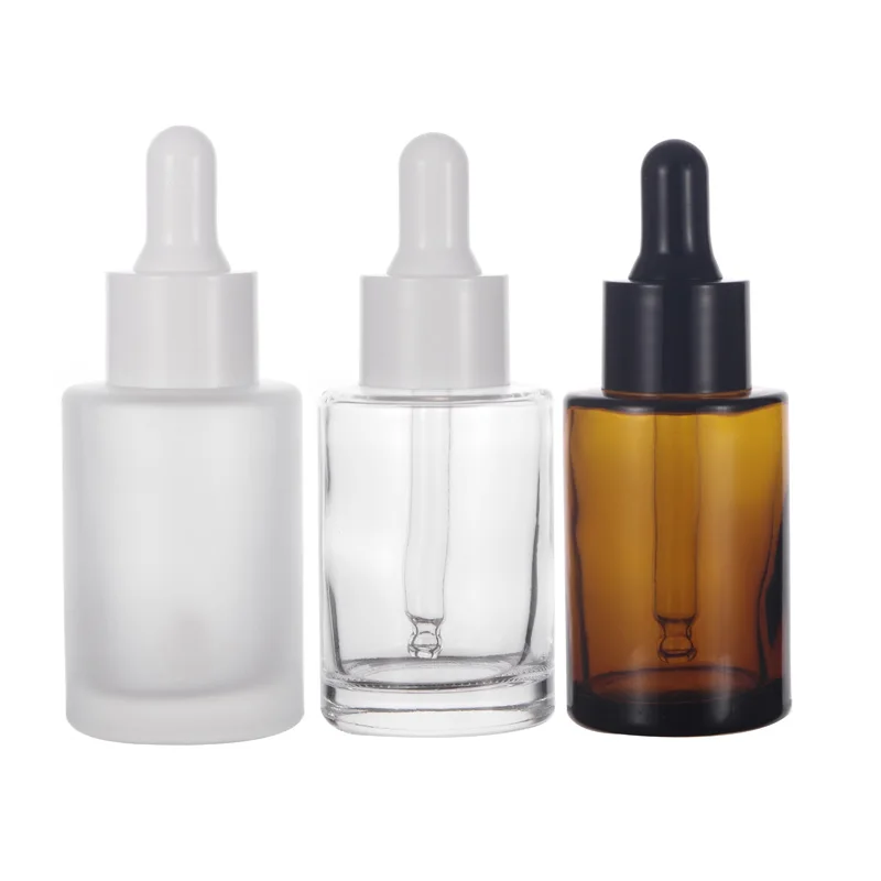 Customized 30ml Tawny Transparent Frosted Glass Essence Dropper Bottle ...