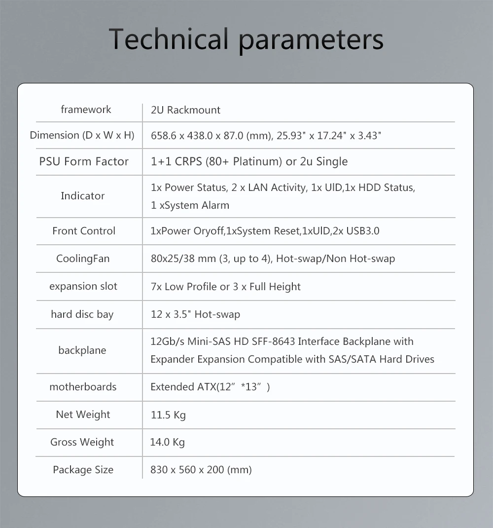 2U 12-Disc Rackmount Expandable Backplane Hot Swap Storage Server Case