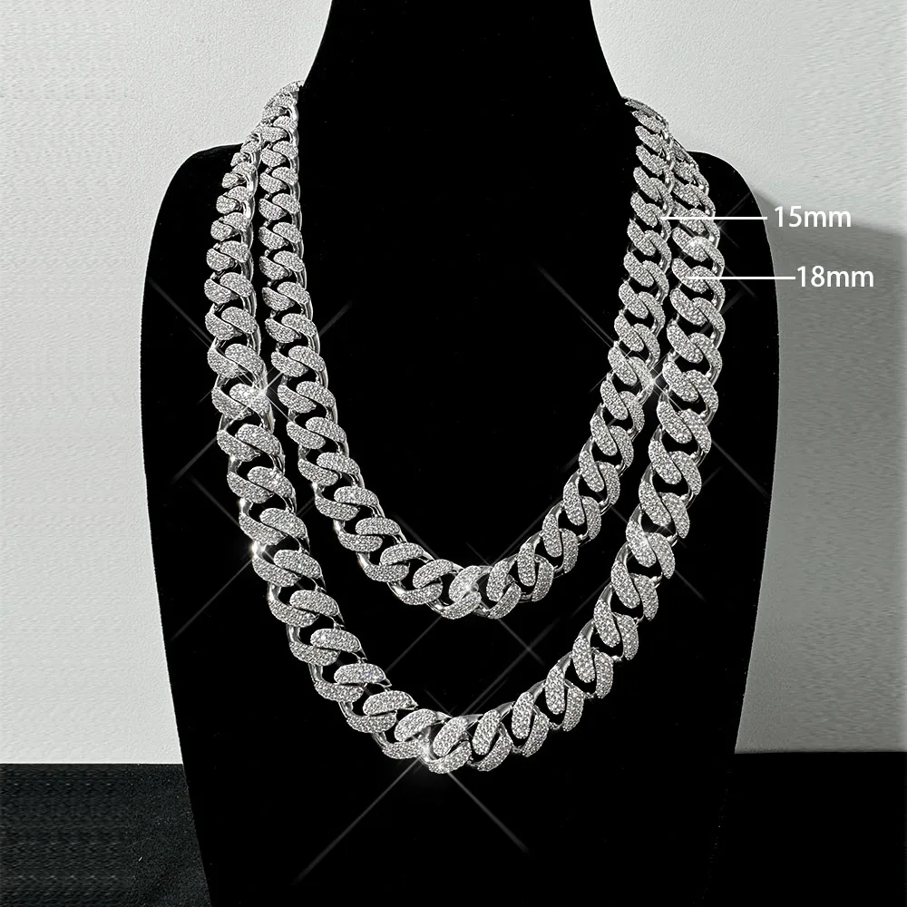 Hiphop Stock Moissanite Cuban Link Chain 15mm 18mm 925 Silver Iced Out ...
