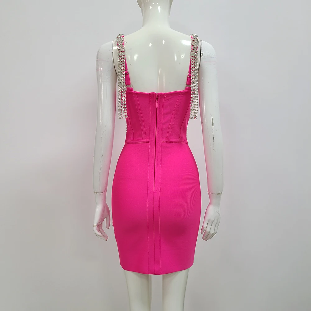 Newest Design Summer Rhinestone Spaghetti Strap Dress Elegant Women