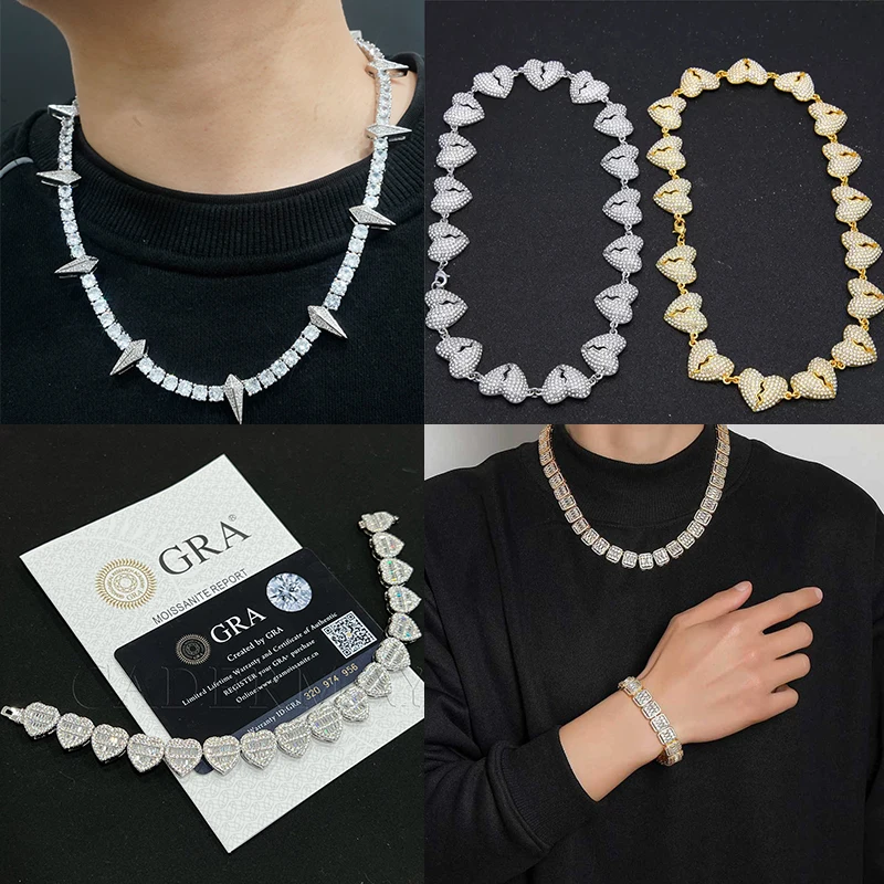 Two Stone Moissanite Chain 10mm Square Tennis Cluster Link Chain ...